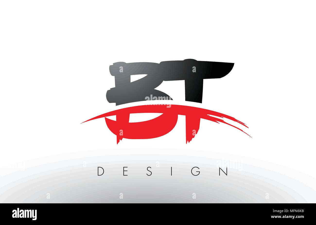 BT B T Brush Logo Letters Design with Red and Black Colors and Brush ...
