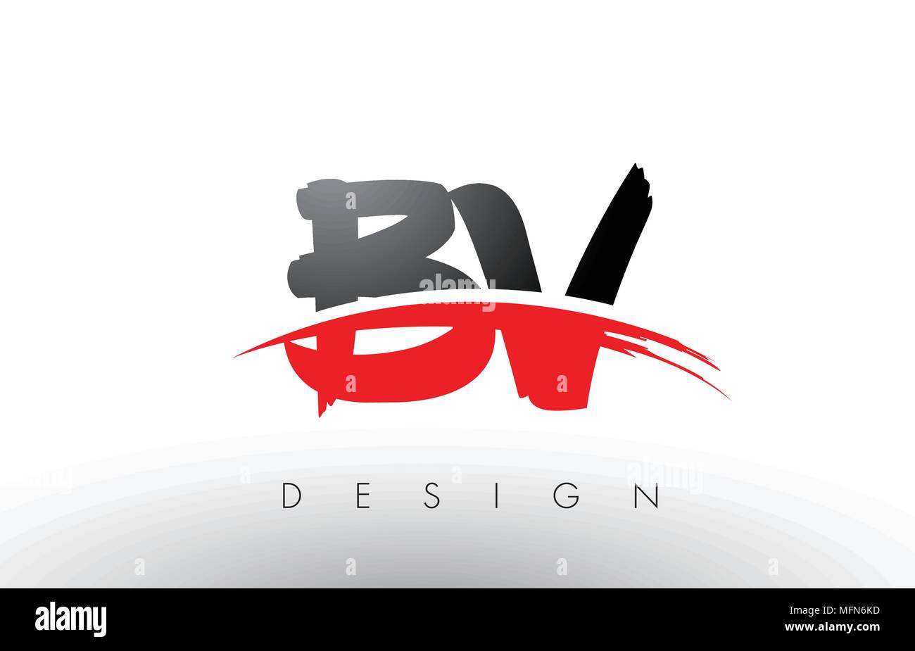 BV B V Brush Logo Letters Design with Red and Black Colors and Brush ...