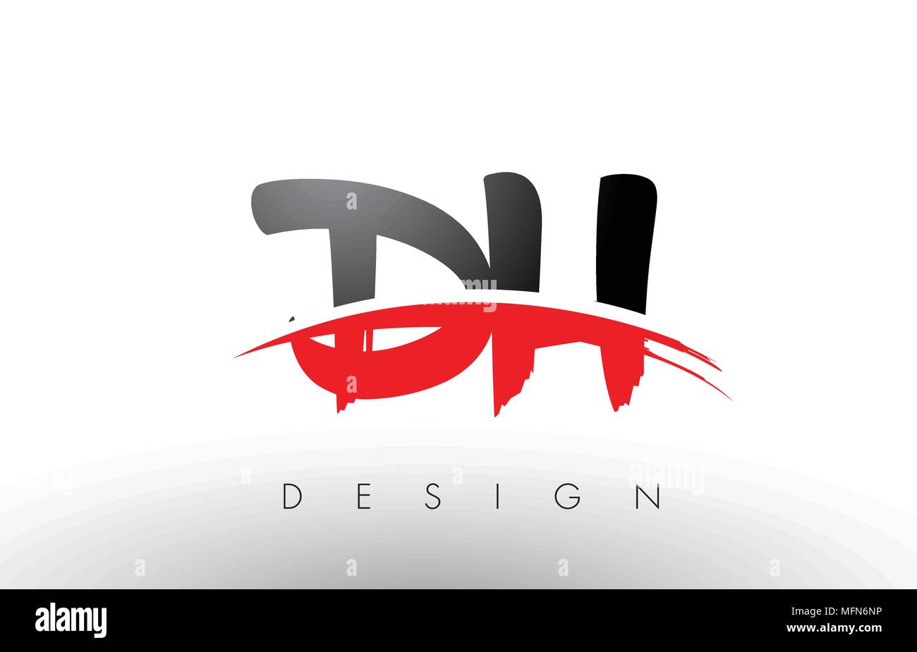 DH D H Brush Logo Letters Design with Red and Black Colors and Brush ...