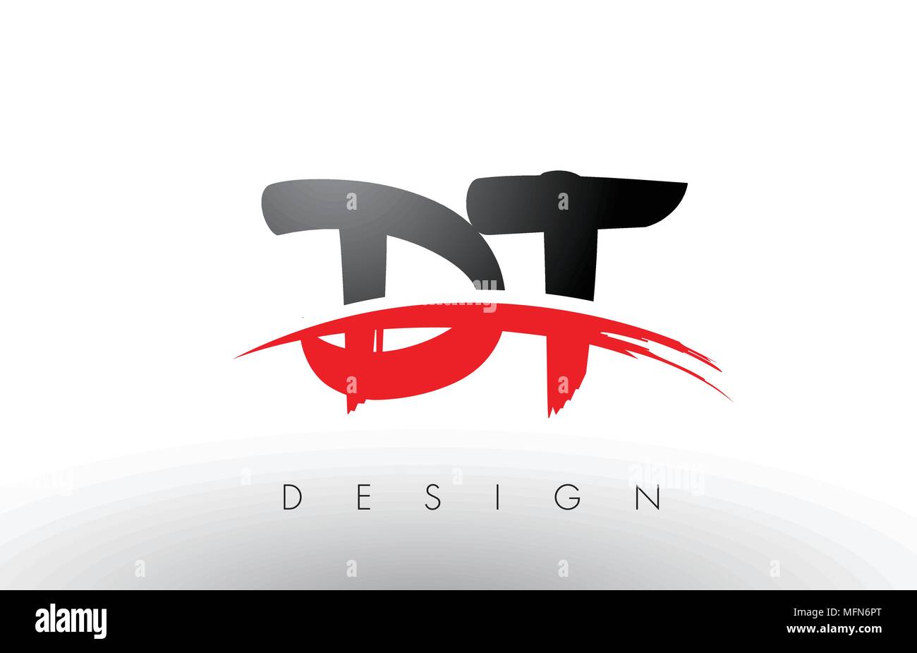 DT D T Brush Logo Letters Design with Red and Black Colors and Brush ...