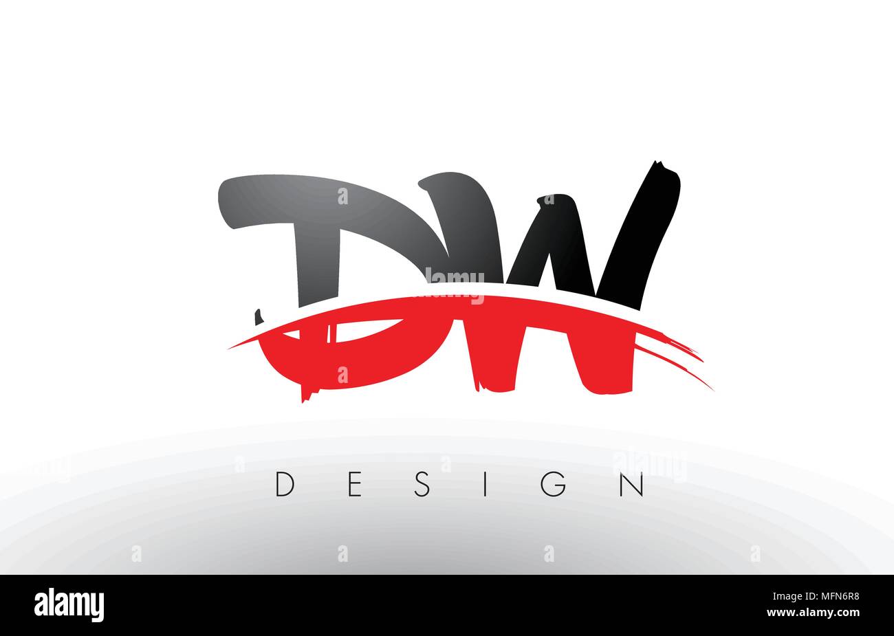 DW D W Brush Logo Letters Design with Red and Black Colors and Brush ...