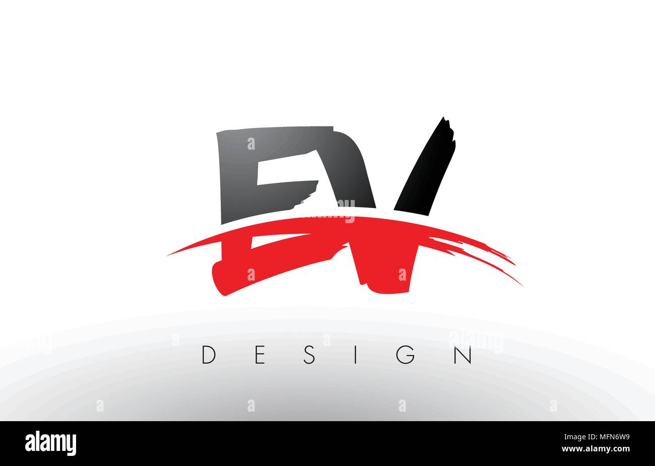 EV E V Brush Logo Letters Design with Red and Black Colors and Brush ...
