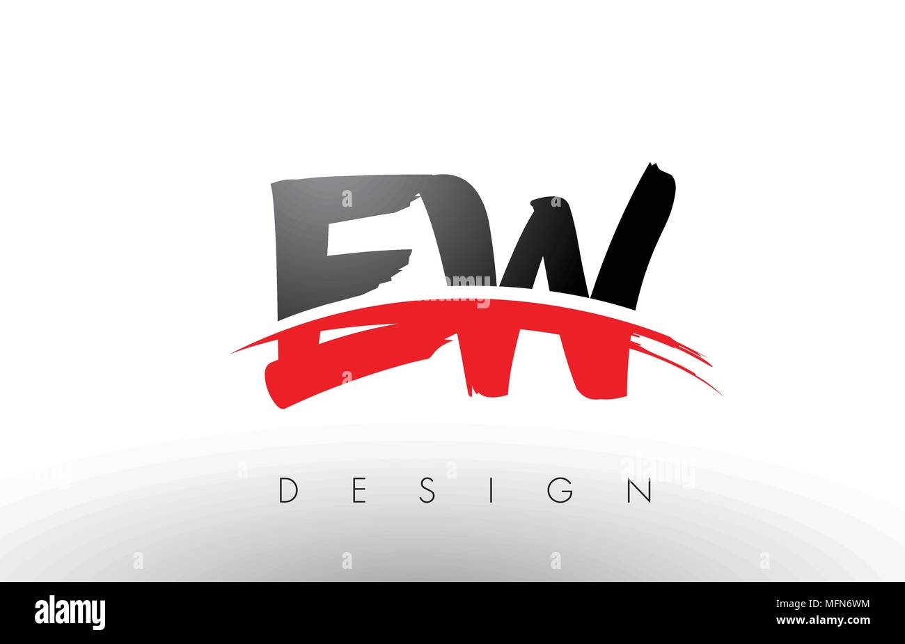 EW E W Brush Logo Letters Design with Red and Black Colors and Brush ...