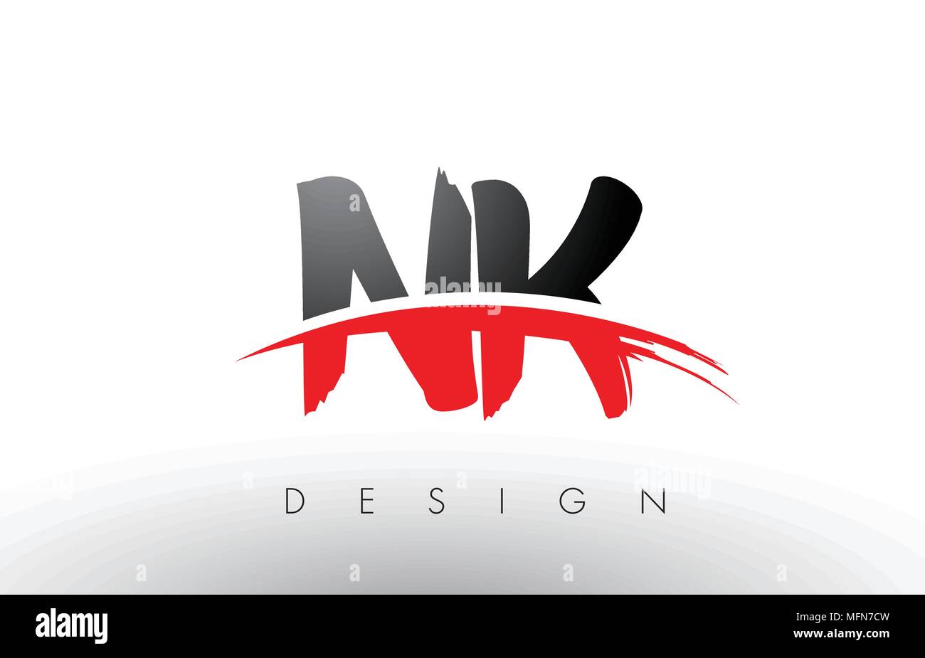 NK N K Brush Logo Letters Design with Red and Black Colors and Brush ...