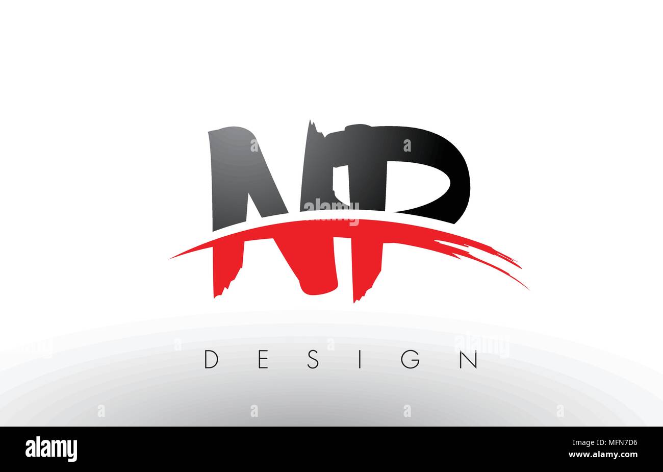 NP N P Brush Logo Letters Design with Red and Black Colors and Brush ...