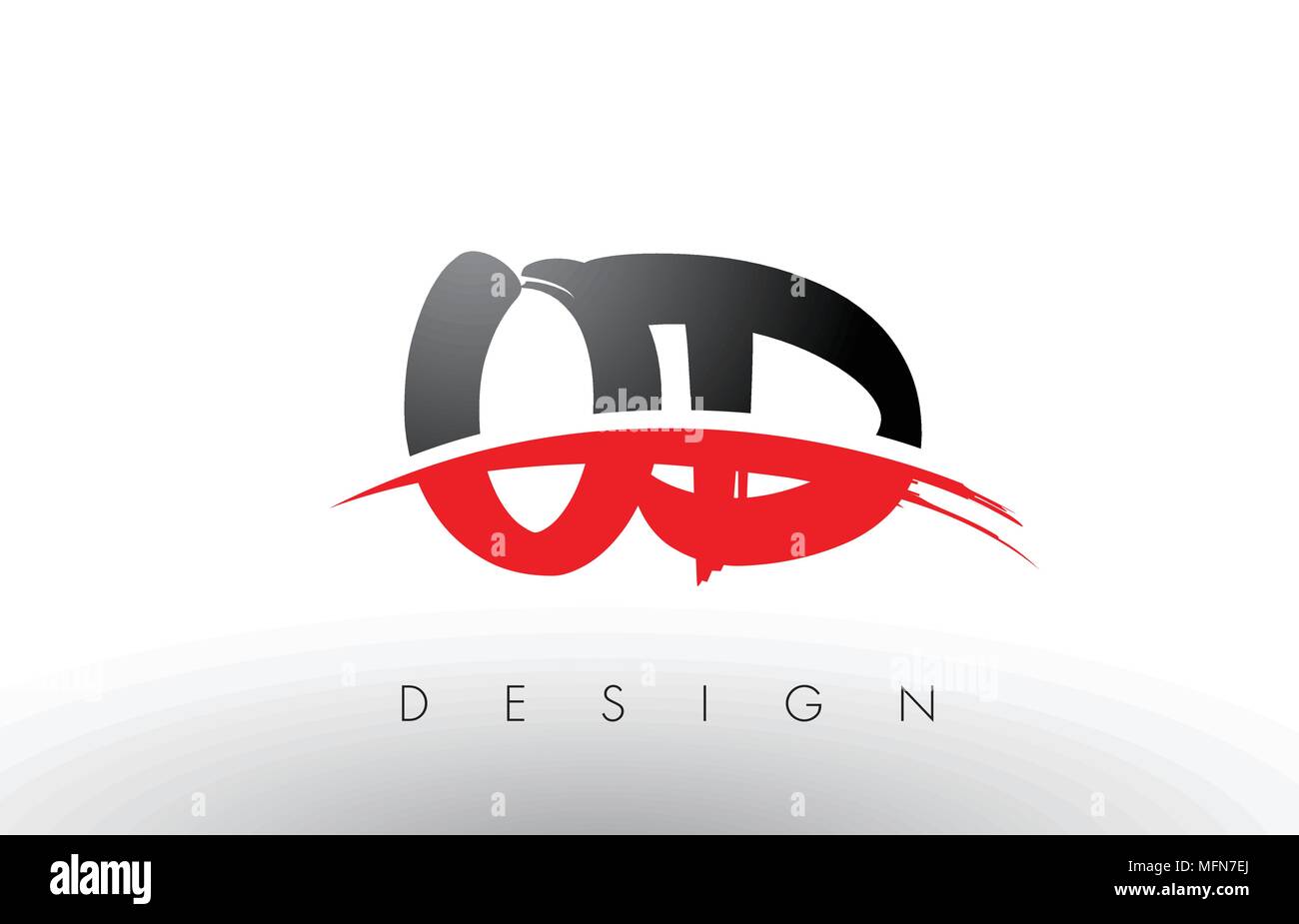 OD O D Brush Logo Letters Design with Red and Black Colors and Brush ...