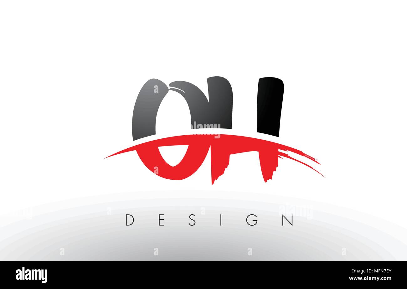 OH O H Brush Logo Letters Design with Red and Black Colors and Brush ...