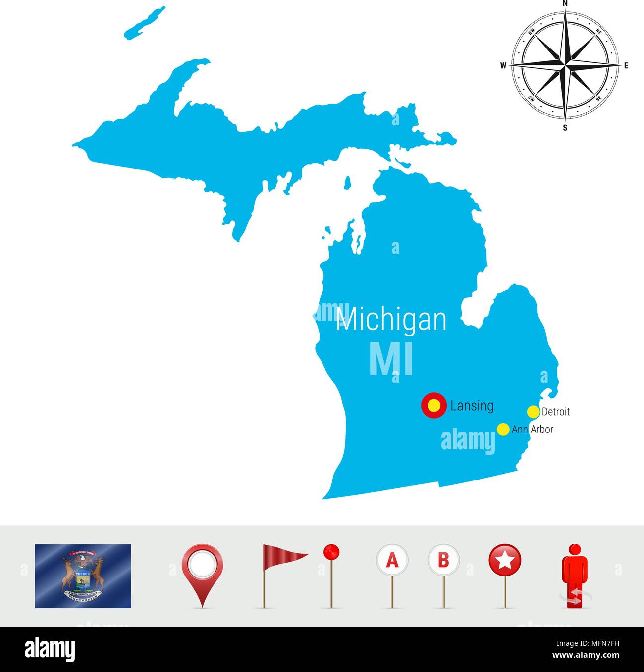 Michigan Vector Map Isolated on White Background. High Detailed ...