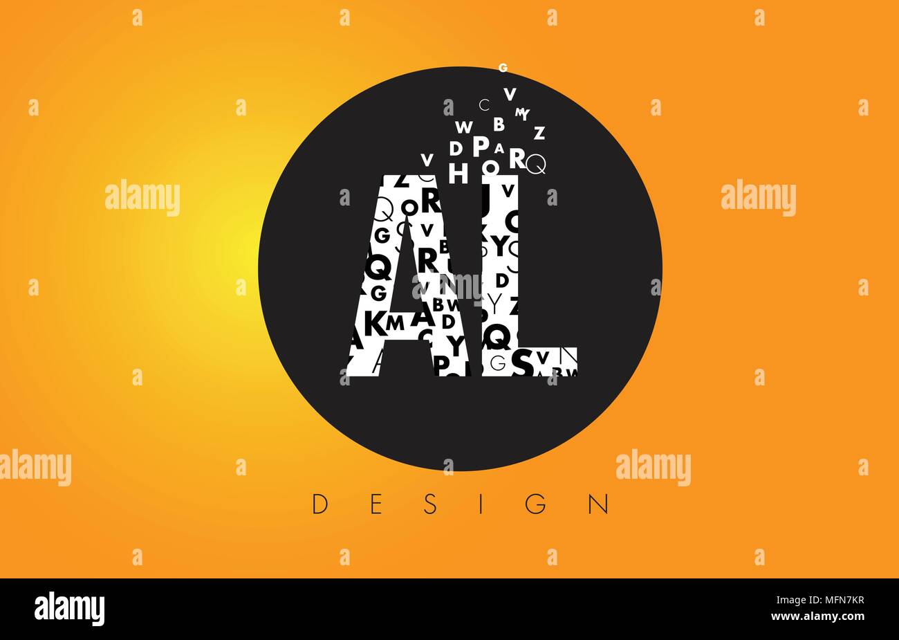 AL A L Logo Design Made of Small Letters with Black Circle and Yellow ...