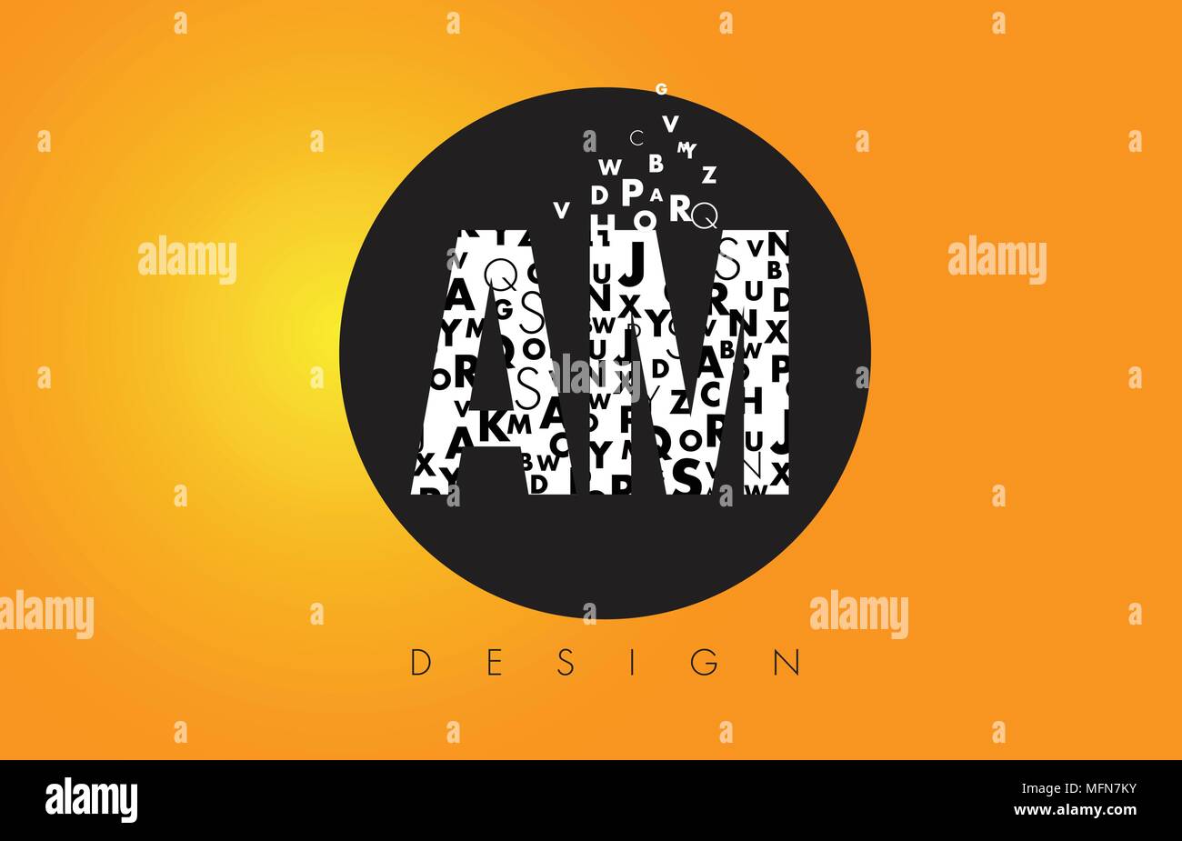 AM A M Logo Design Made of Small Letters with Black Circle and Yellow ...