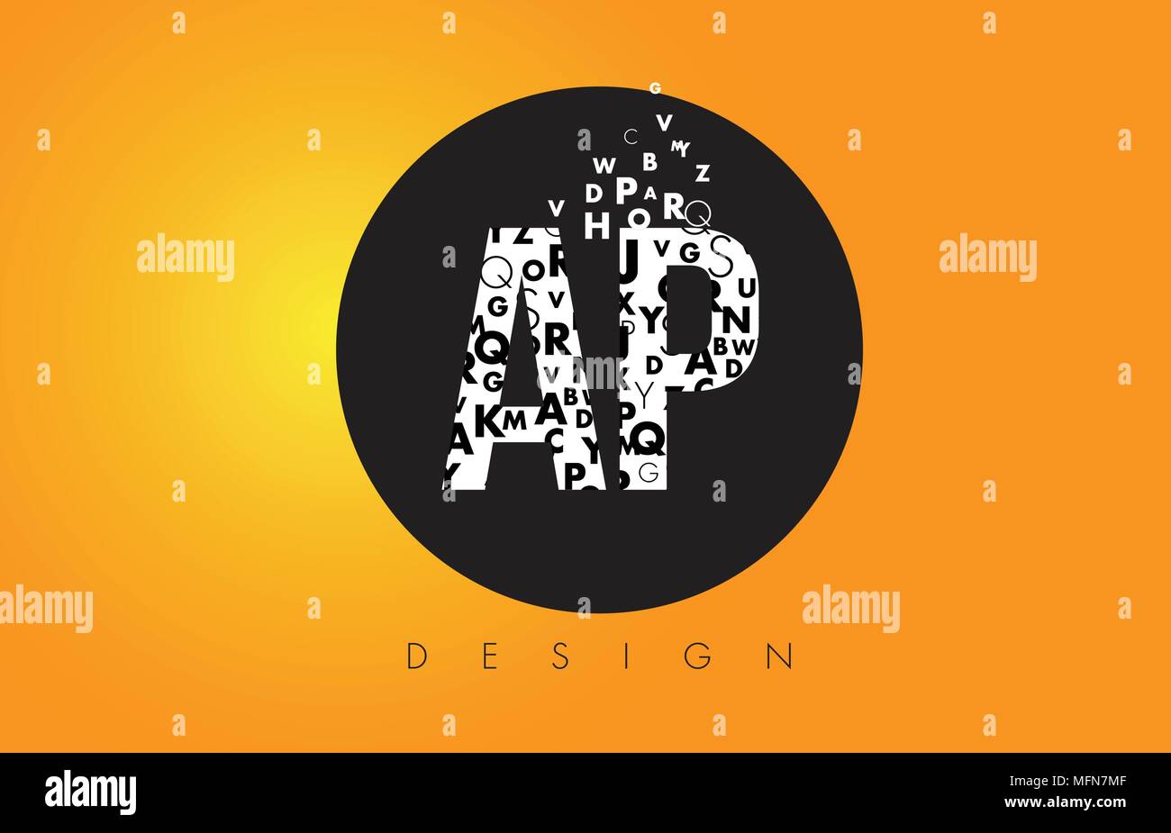 AP A P Logo Design Made of Small Letters with Black Circle and Yellow ...