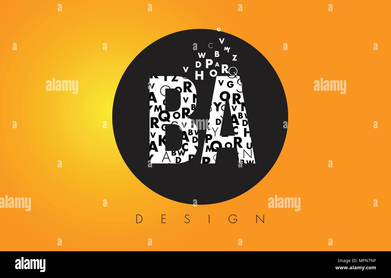 BA B A Logo Design Made of Small Letters with Black Circle and Yellow ...