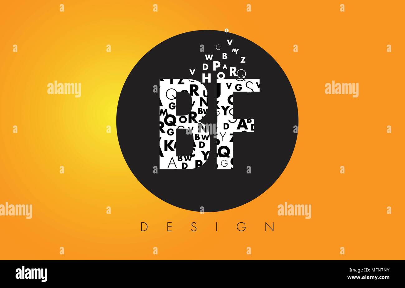 BF B F Logo Design Made of Small Letters with Black Circle and Yellow ...