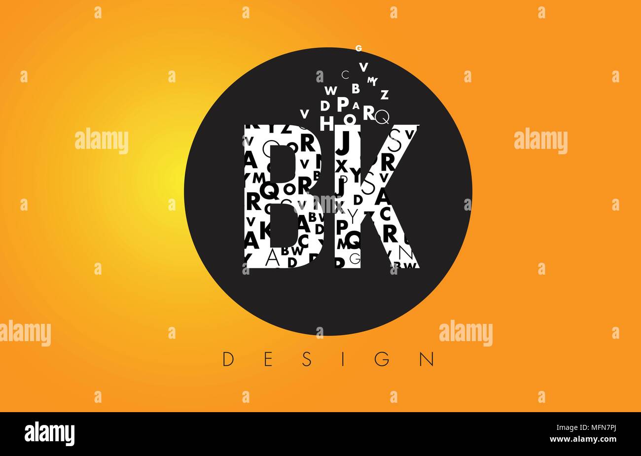 BK B K Logo Design Made of Small Letters with Black Circle and Yellow ...