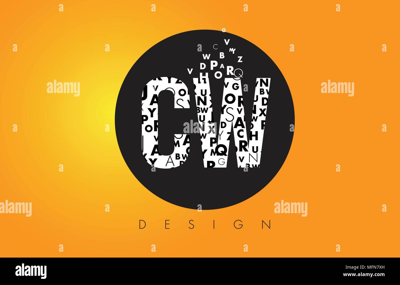 CW C W Logo Design Made of Small Letters with Black Circle and Yellow ...