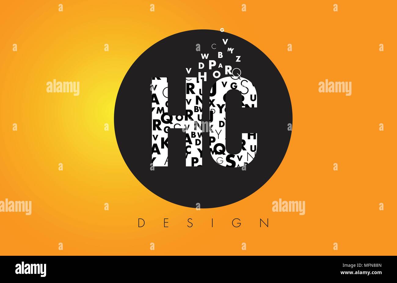 HC H C Logo Design Made of Small Letters with Black Circle and Yellow ...