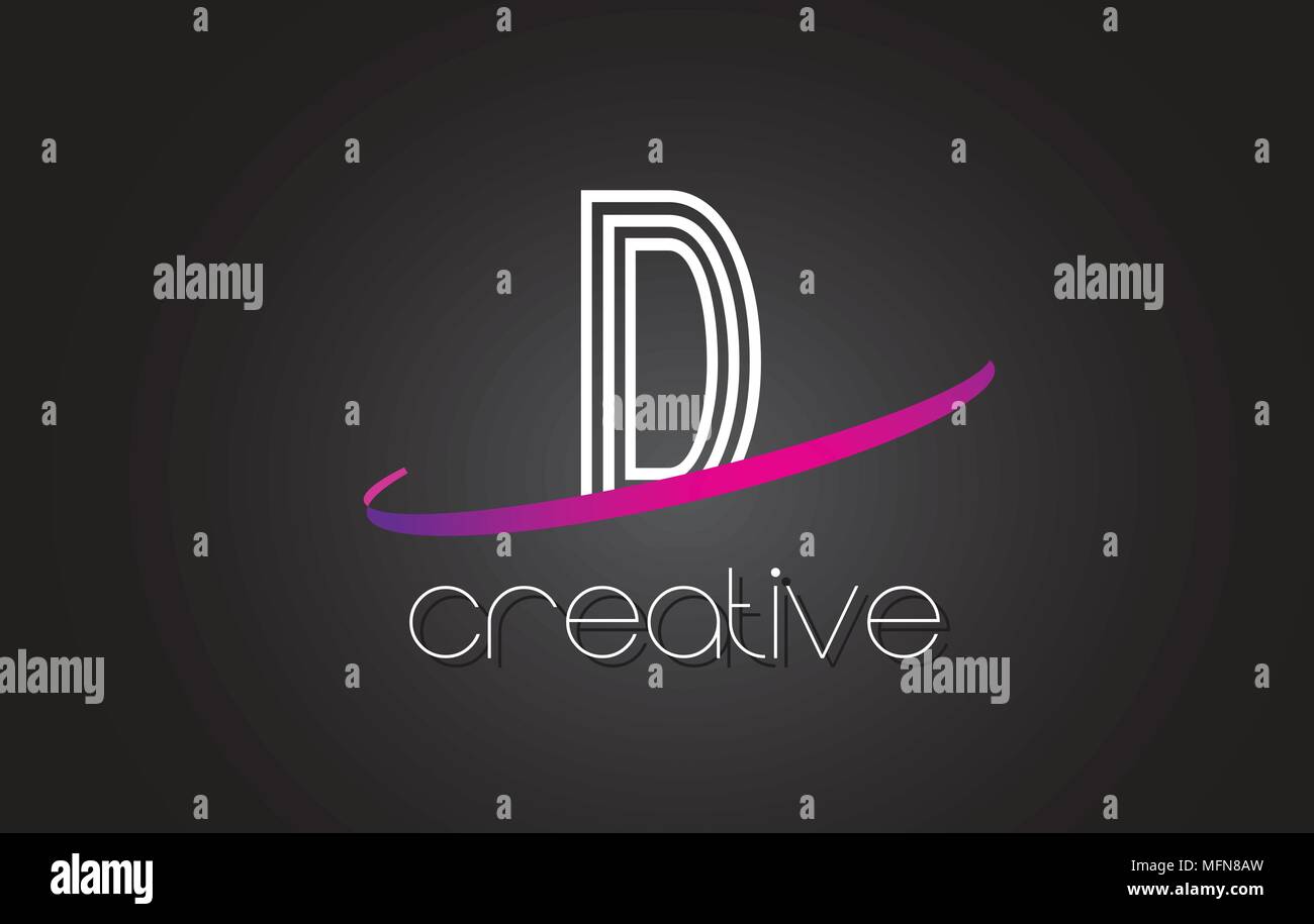 D Letter Logo with Lines Design And Purple Swoosh Vector Letters ...