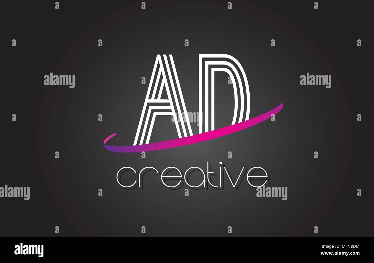 AD A D Letter Logo with Lines Design And Purple Swoosh Vector Letters ...
