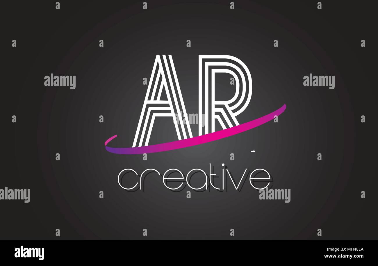 AR A R Letter Logo with Lines Design And Purple Swoosh Vector Letters ...