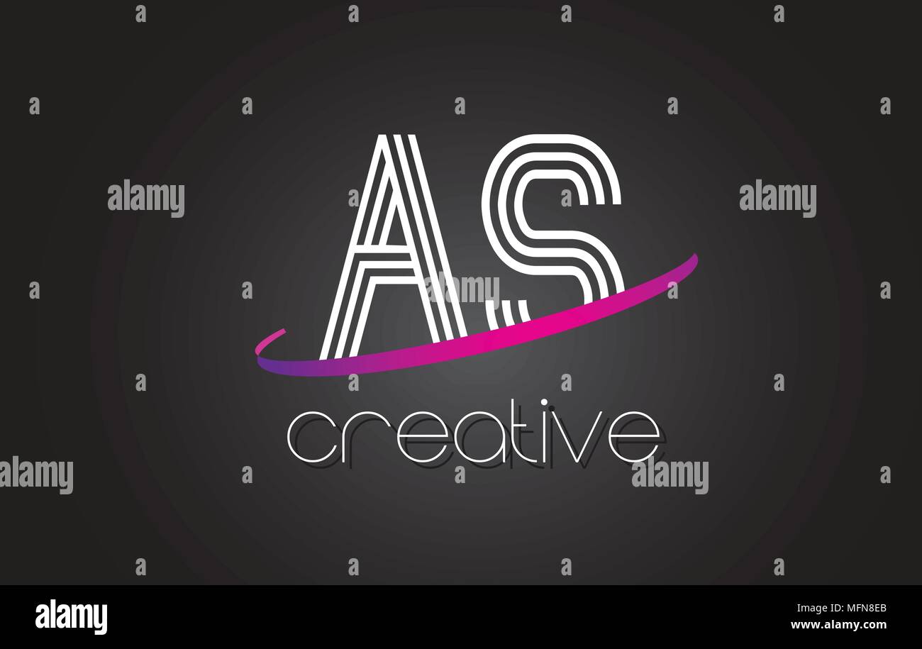 AS A S Letter Logo with Lines Design And Purple Swoosh Vector Letters ...