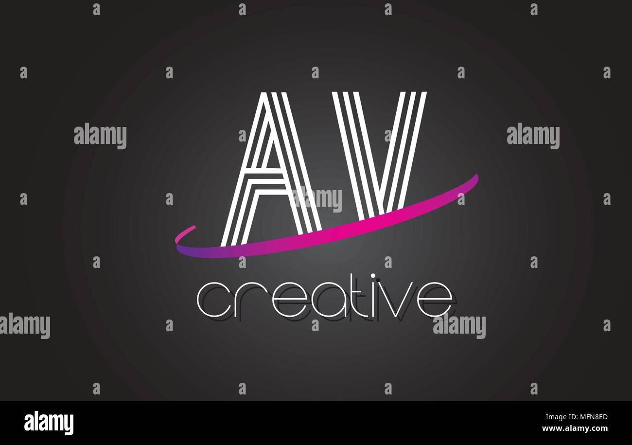 AV A V Letter Logo with Lines Design And Purple Swoosh Vector Letters ...