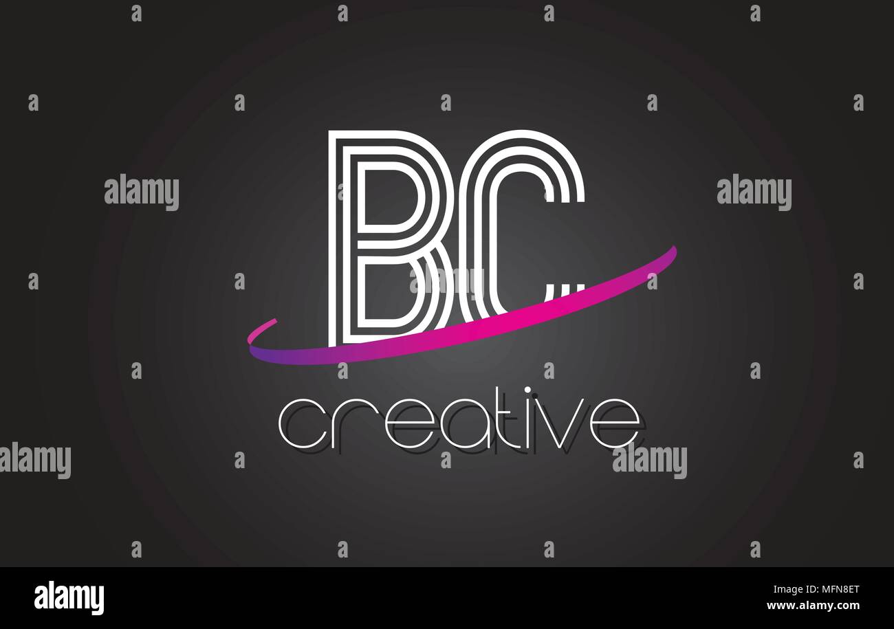 BC B C Letter Logo with Lines Design And Purple Swoosh Vector Letters ...