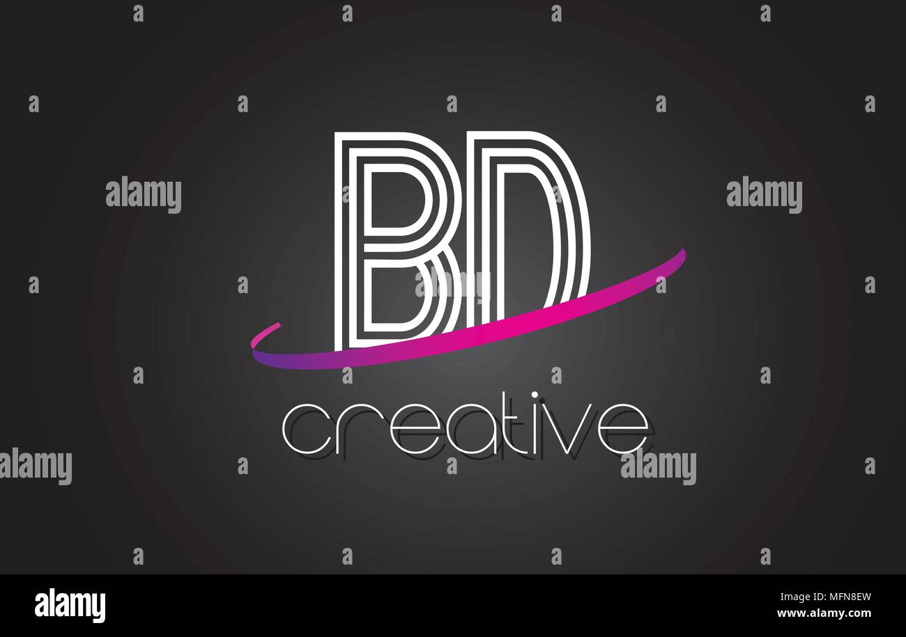 BD B D Letter Logo with Lines Design And Purple Swoosh Vector Letters ...