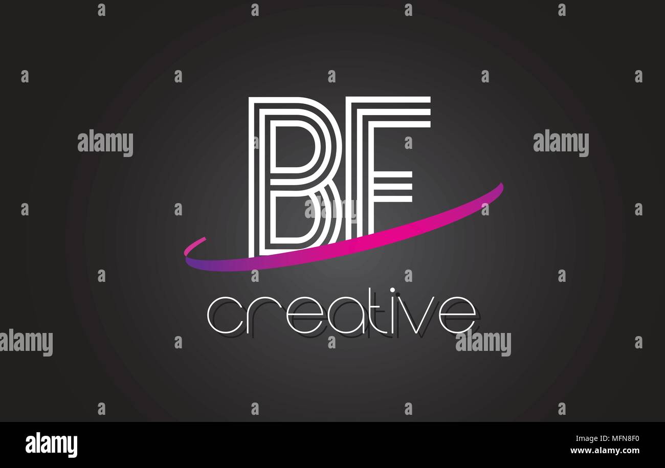 BF B F Letter Logo with Lines Design And Purple Swoosh Vector Letters ...