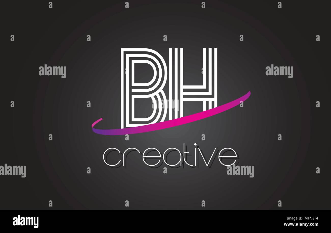 BH B H Letter Logo with Lines Design And Purple Swoosh Vector Letters ...