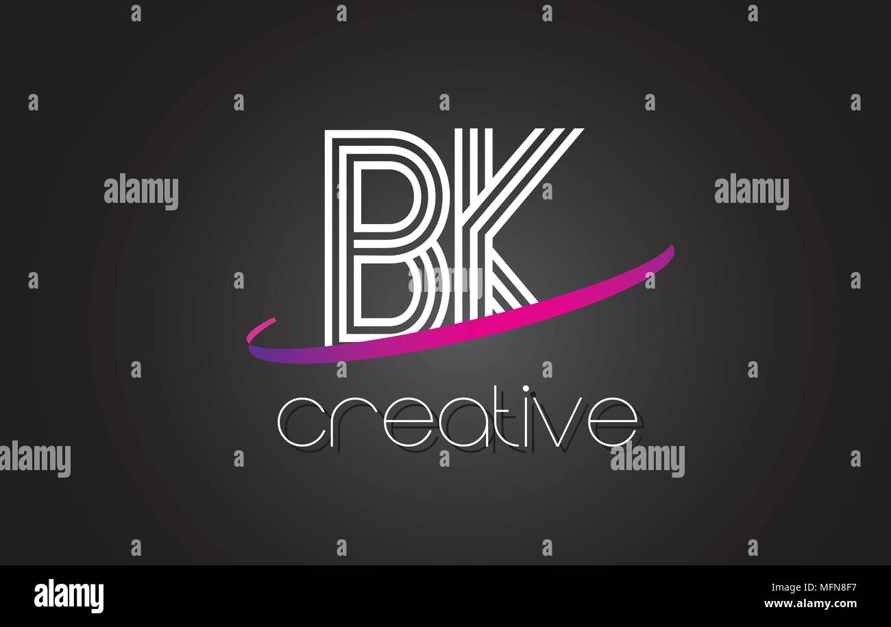 BK B K Letter Logo with Lines Design And Purple Swoosh Vector Letters ...