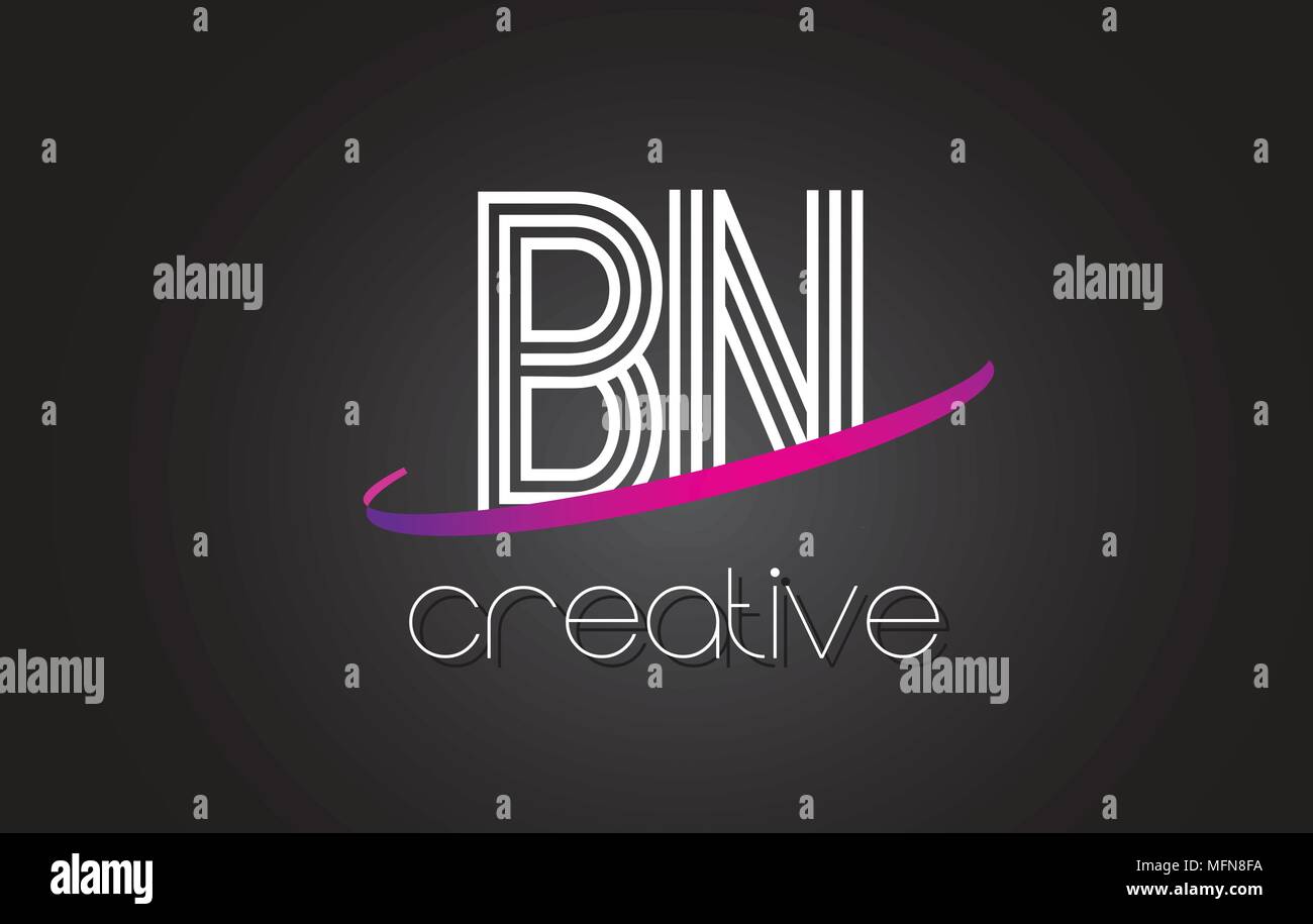 BN B N Letter Logo with Lines Design And Purple Swoosh Vector Letters ...