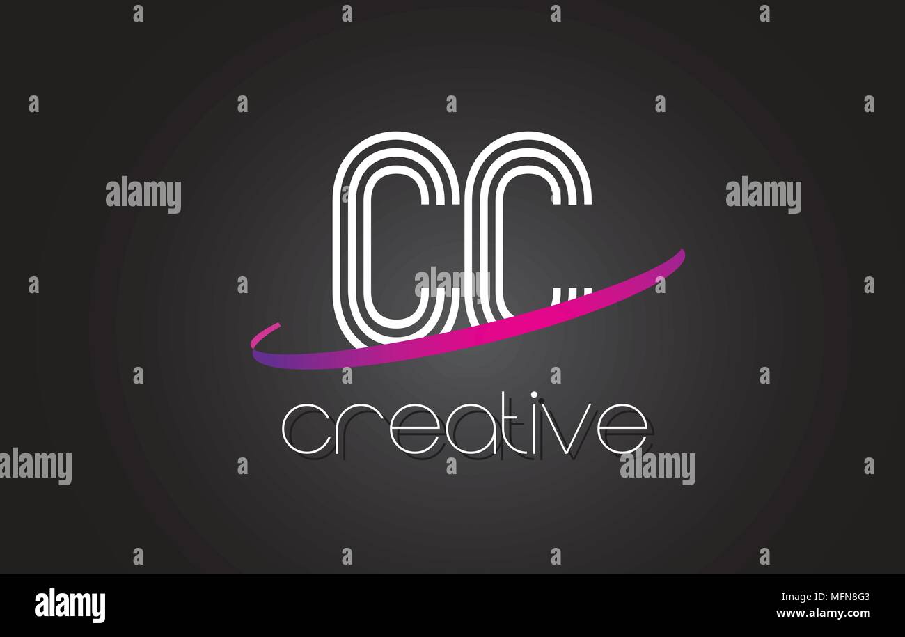 CC C C Letter Logo with Lines Design And Purple Swoosh Vector Letters ...