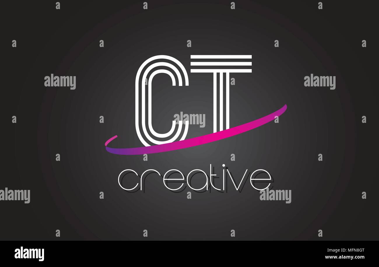 CT C T Letter Logo with Lines Design And Purple Swoosh Vector Letters ...