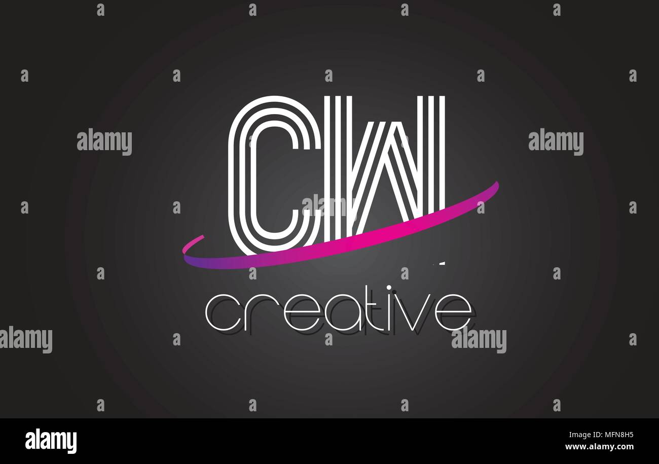 CW C W Letter Logo with Lines Design And Purple Swoosh Vector Letters ...