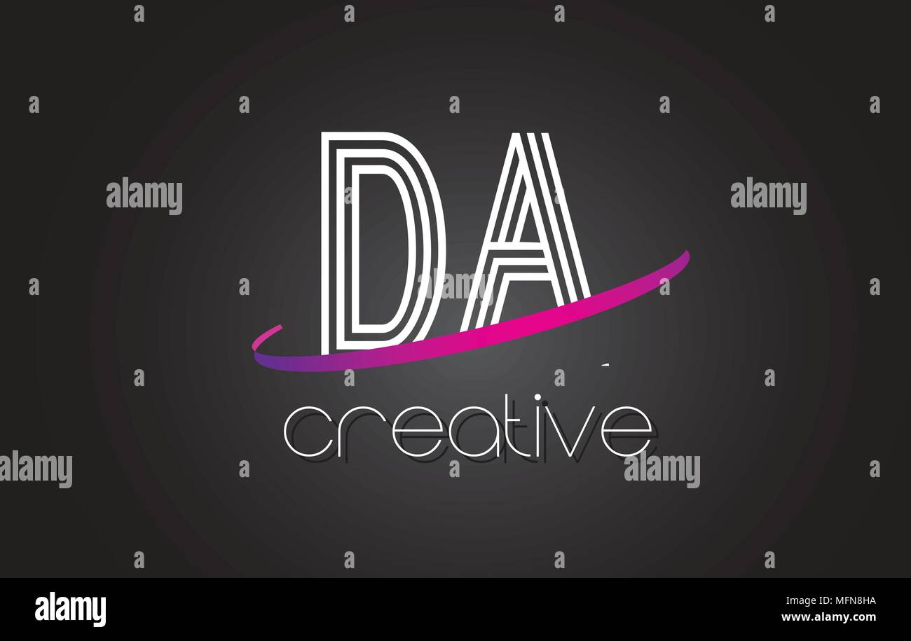 DA D A Letter Logo with Lines Design And Purple Swoosh Vector Letters ...