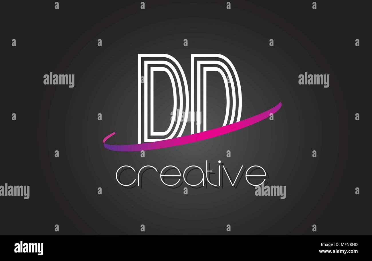 DD D D Letter Logo with Lines Design And Purple Swoosh Vector Letters ...