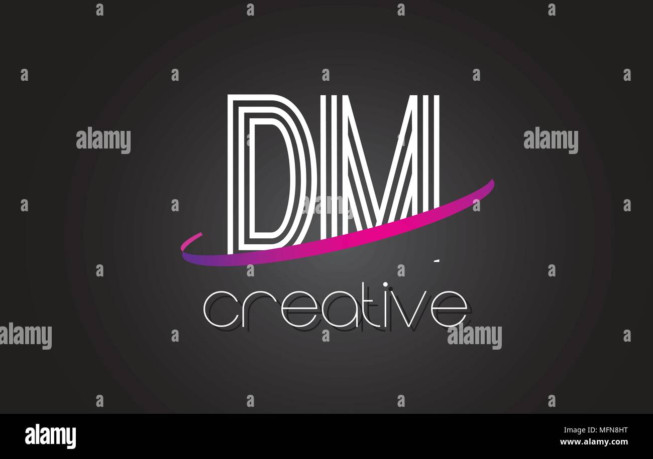 DM D M Letter Logo with Lines Design And Purple Swoosh Vector Letters ...