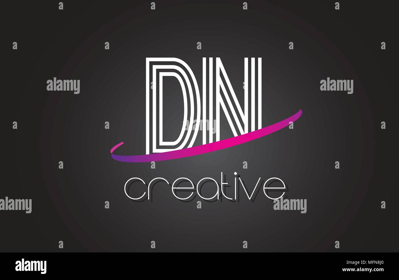 DN D N Letter Logo with Lines Design And Purple Swoosh Vector Letters ...