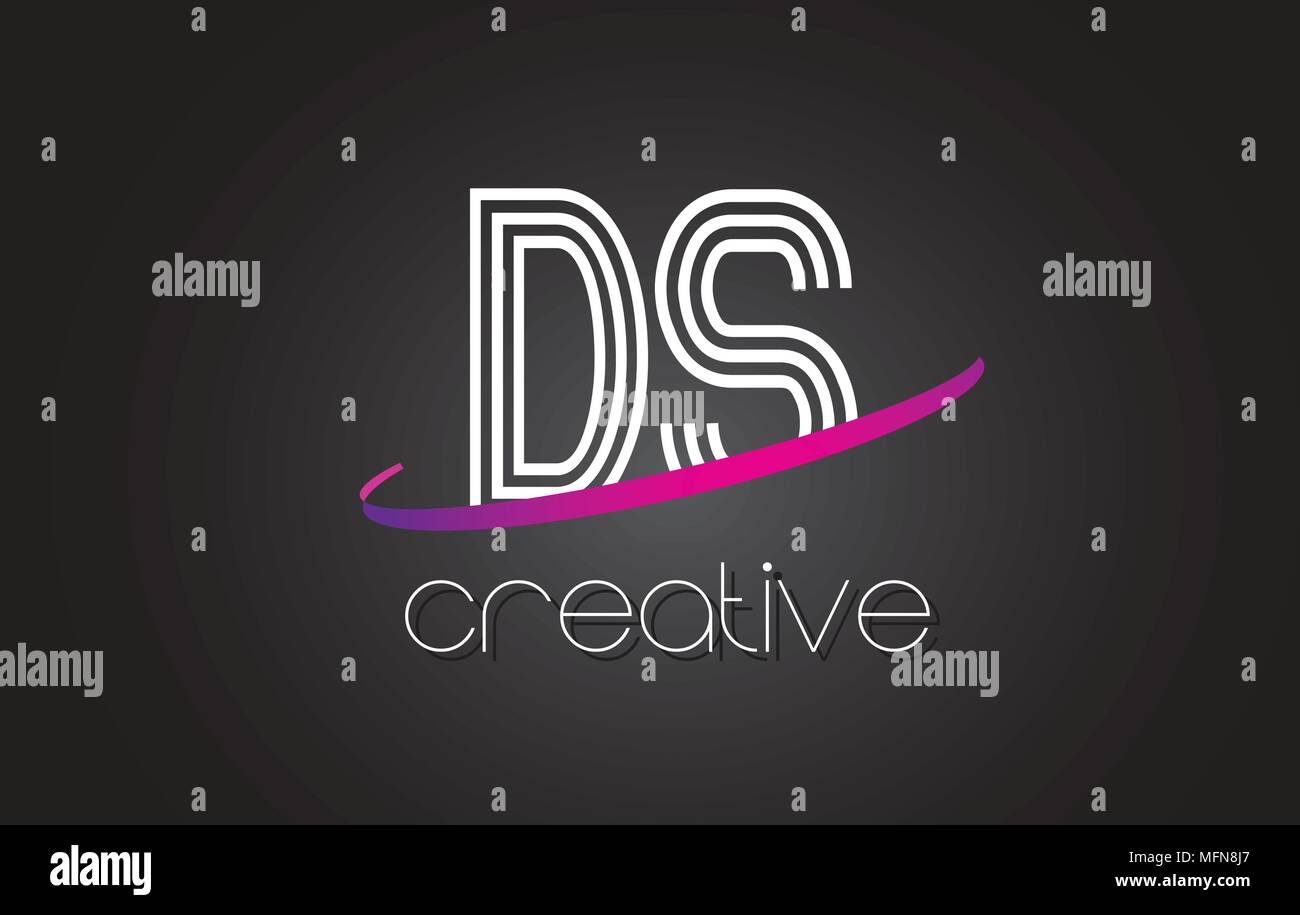 DS D S Letter Logo with Lines Design And Purple Swoosh Vector Letters ...