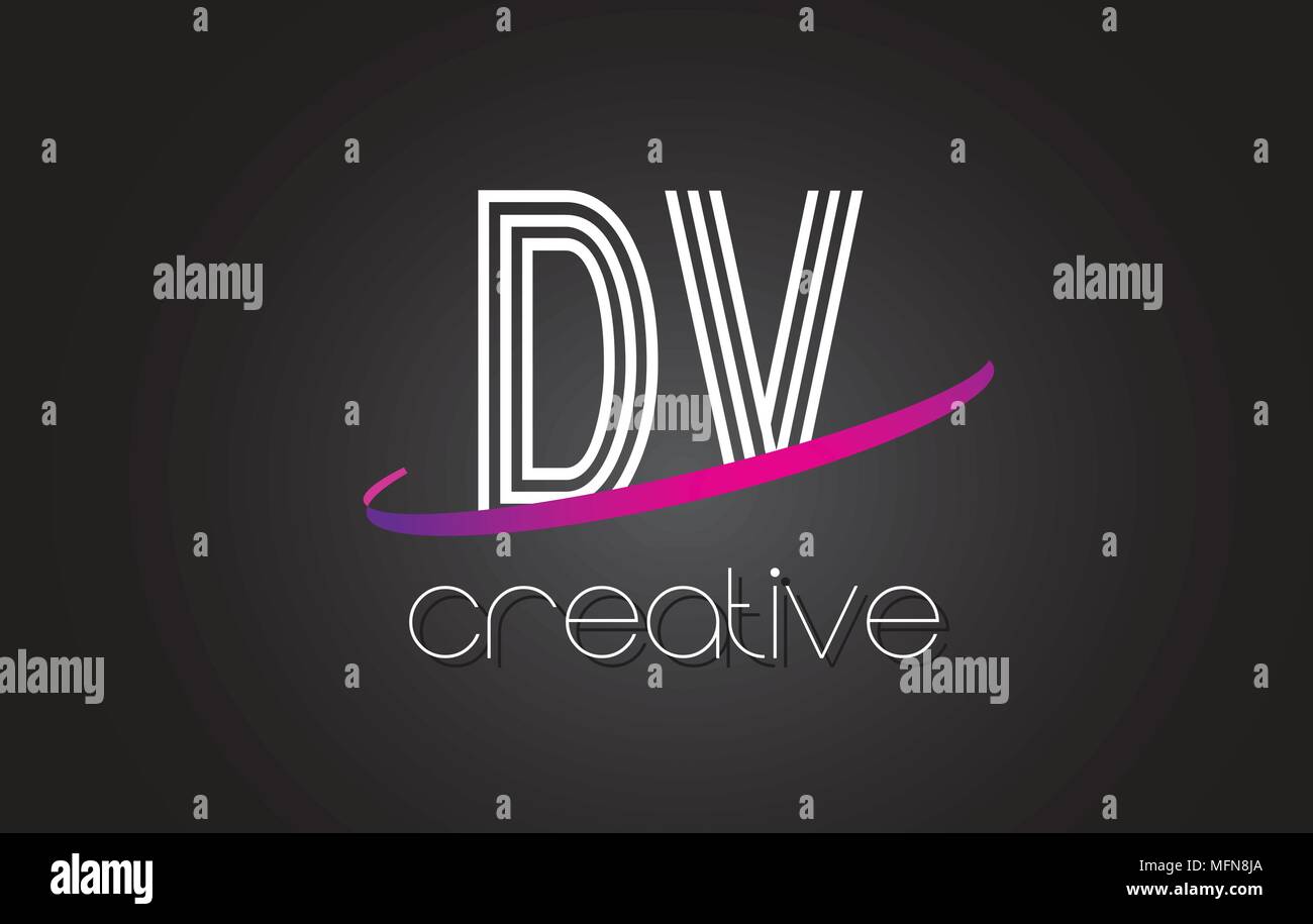 DV D V Letter Logo with Lines Design And Purple Swoosh Vector Letters ...