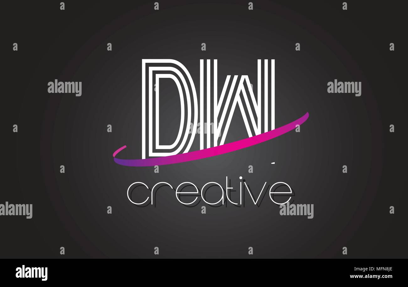 DW D W Letter Logo with Lines Design And Purple Swoosh Vector Letters ...