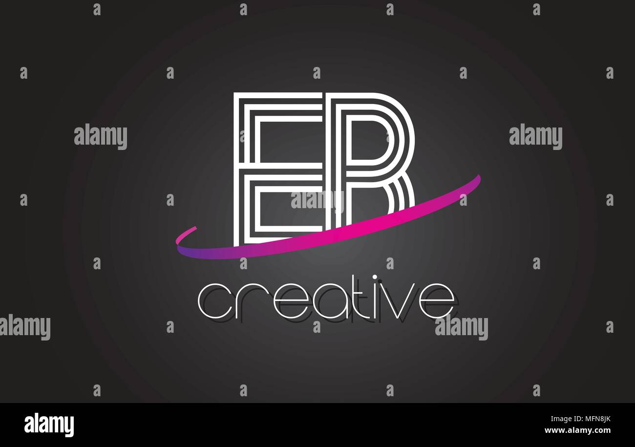 EB E B Letter Logo with Lines Design And Purple Swoosh Vector Letters ...