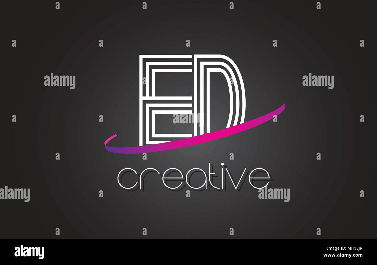 ED E D Letter Logo with Lines Design And Purple Swoosh Vector Letters ...