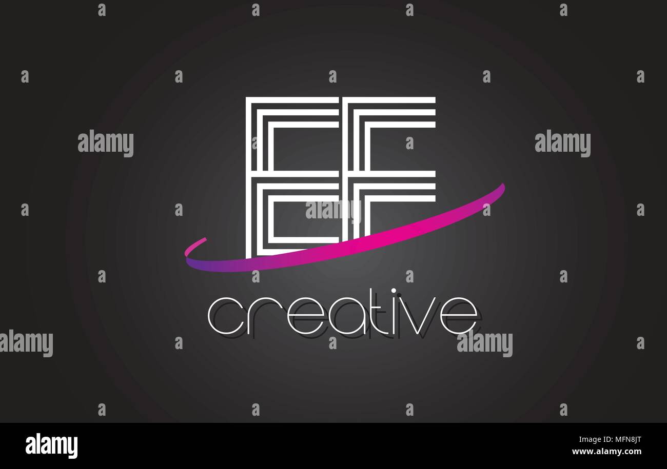 EE E E Letter Logo with Lines Design And Purple Swoosh Vector Letters ...