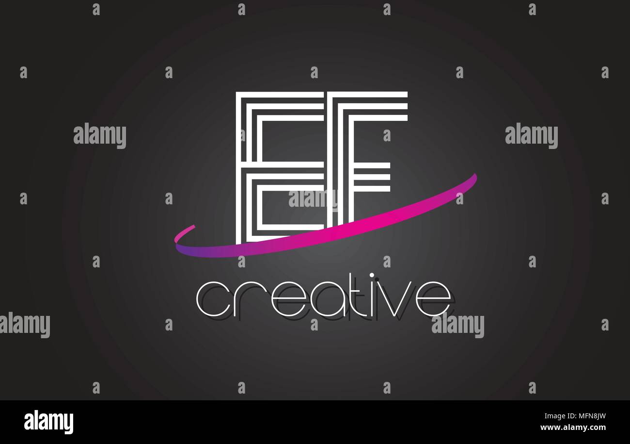 EF E F Letter Logo with Lines Design And Purple Swoosh Vector Letters ...