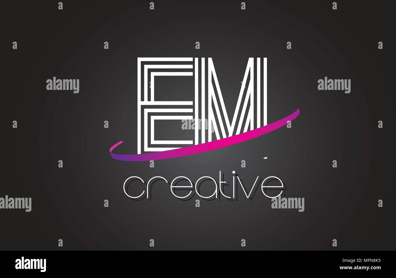 EM E M Letter Logo with Lines Design And Purple Swoosh Vector Letters ...