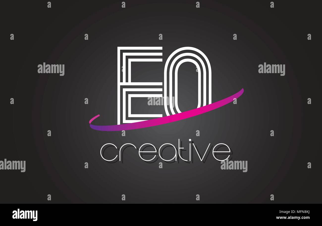 EO E O Letter Logo with Lines Design And Purple Swoosh Vector Letters ...