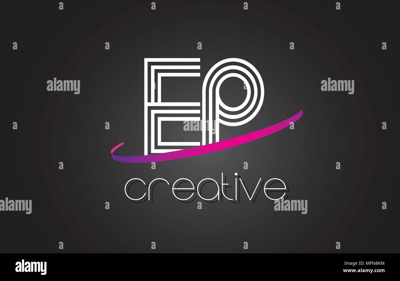 EP E P Letter Logo with Lines Design And Purple Swoosh Vector Letters ...