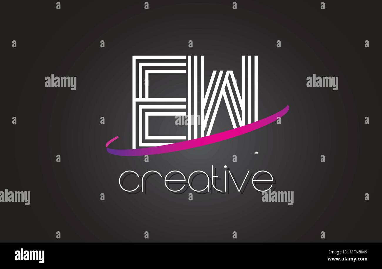 EW E W Letter Logo with Lines Design And Purple Swoosh Vector Letters ...