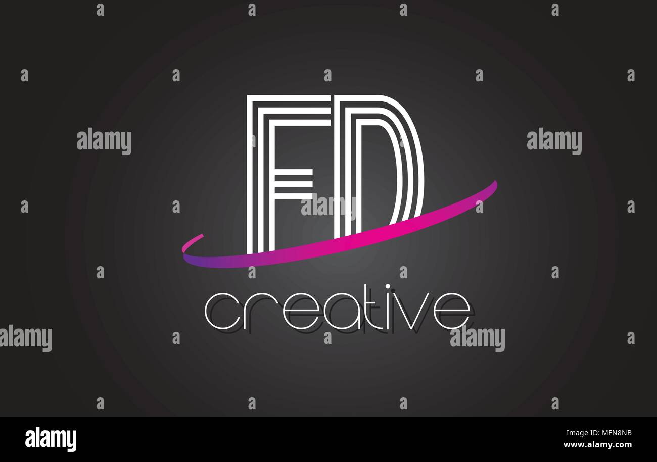 FD F D Letter Logo with Lines Design And Purple Swoosh Vector Letters ...